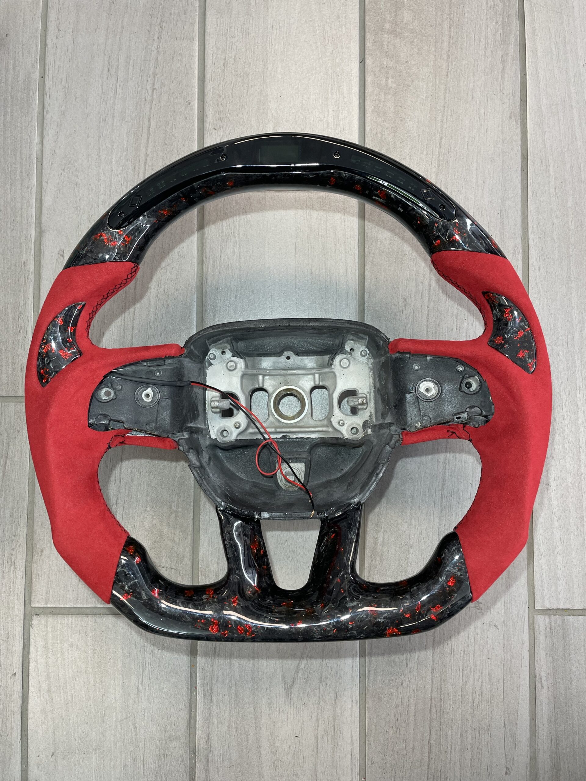 Forged carbon Red suede/alcantara red flake LED RPM steering wheel ...