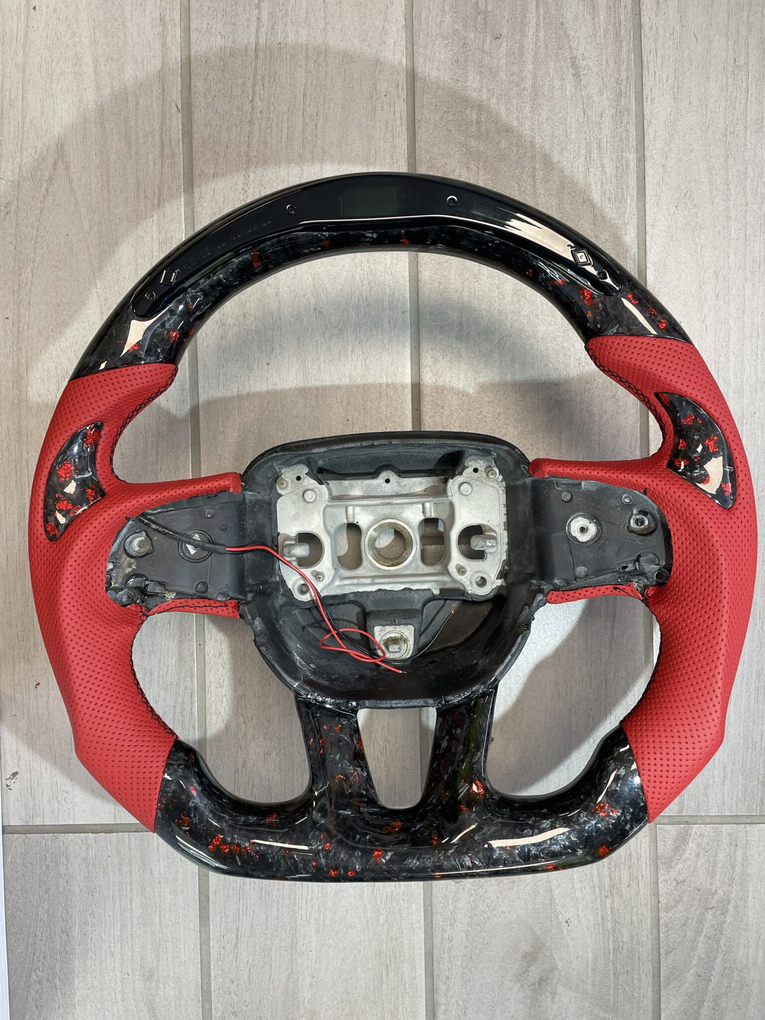 Forged carbon Red leather red flakes LED RPM steering wheel - Pep11Customz