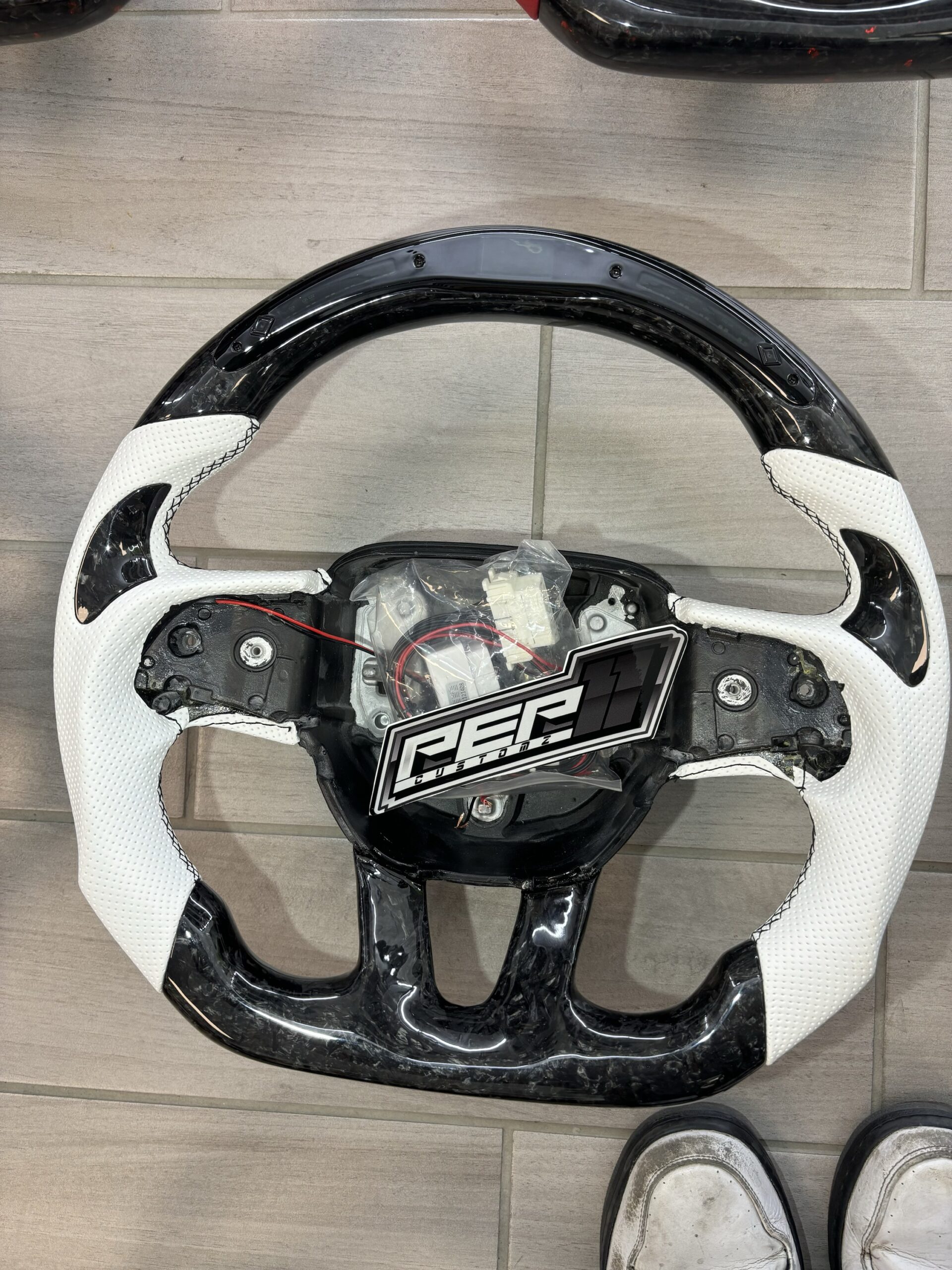 Forged Carbon White Leather LED RPM Steering Wheel - Pep11Customz