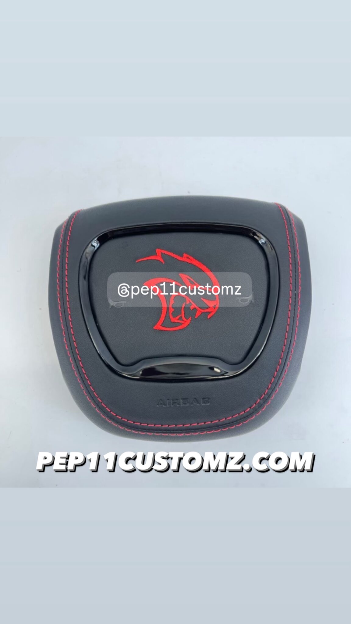 SRT hellcat airbag cover black leather/ red stitch - Pep11Customz