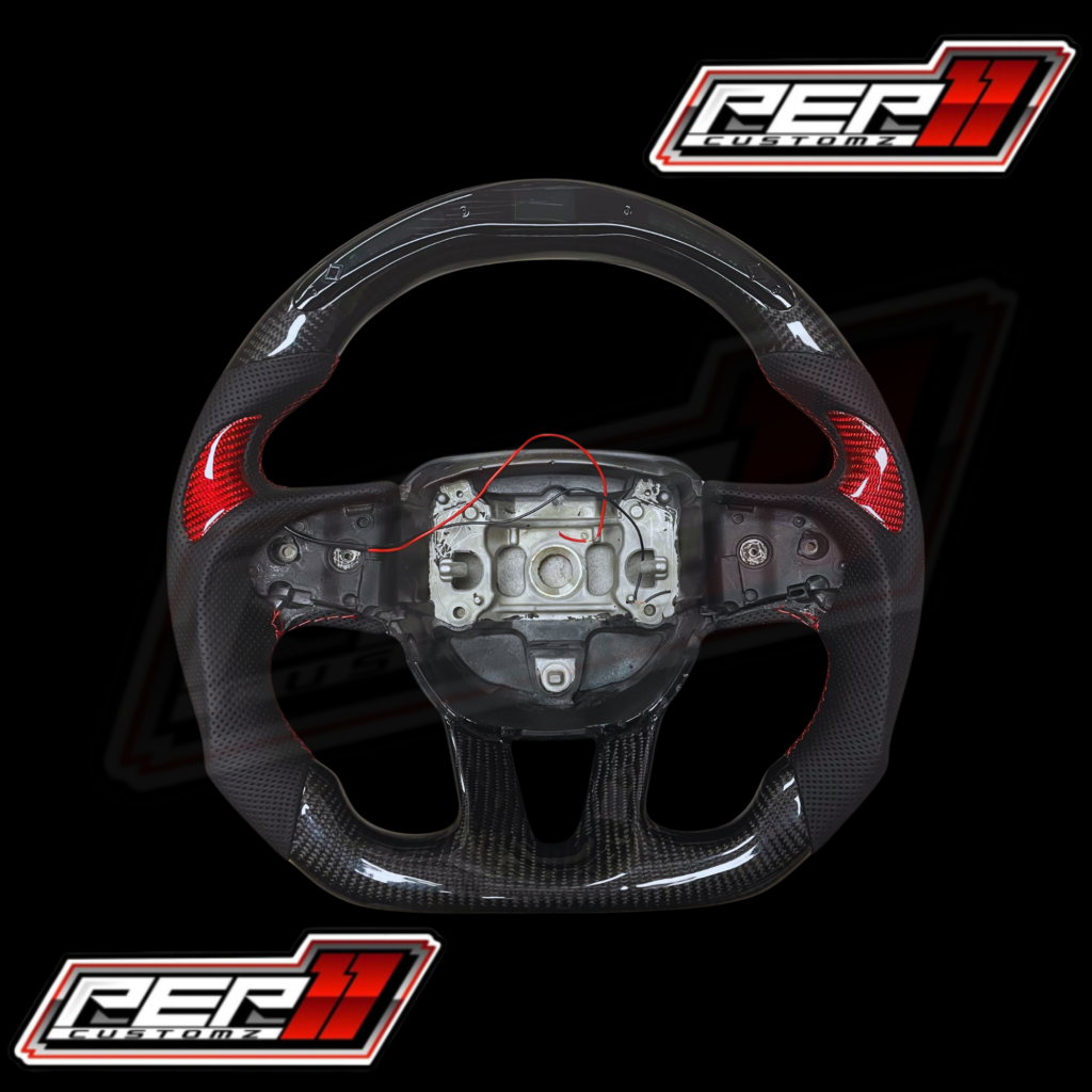 Carbon fiber Red in lays, black leather, red stitching LED RPM Steering ...