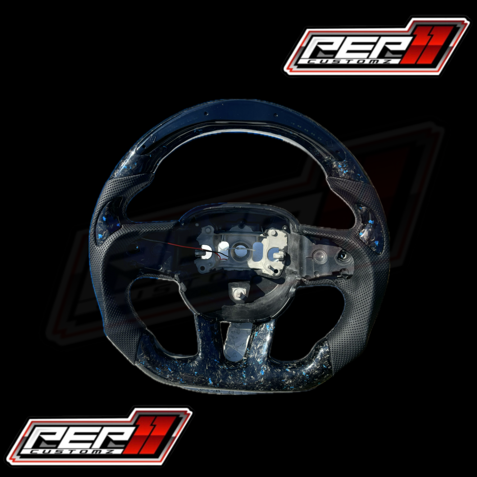 Forged carbon blue flakes LED RPM steering wheel - Pep11Customz