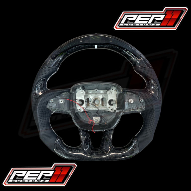 Forged Black Leather White Strip LED RPM Steering Wheel - Pep11Customz