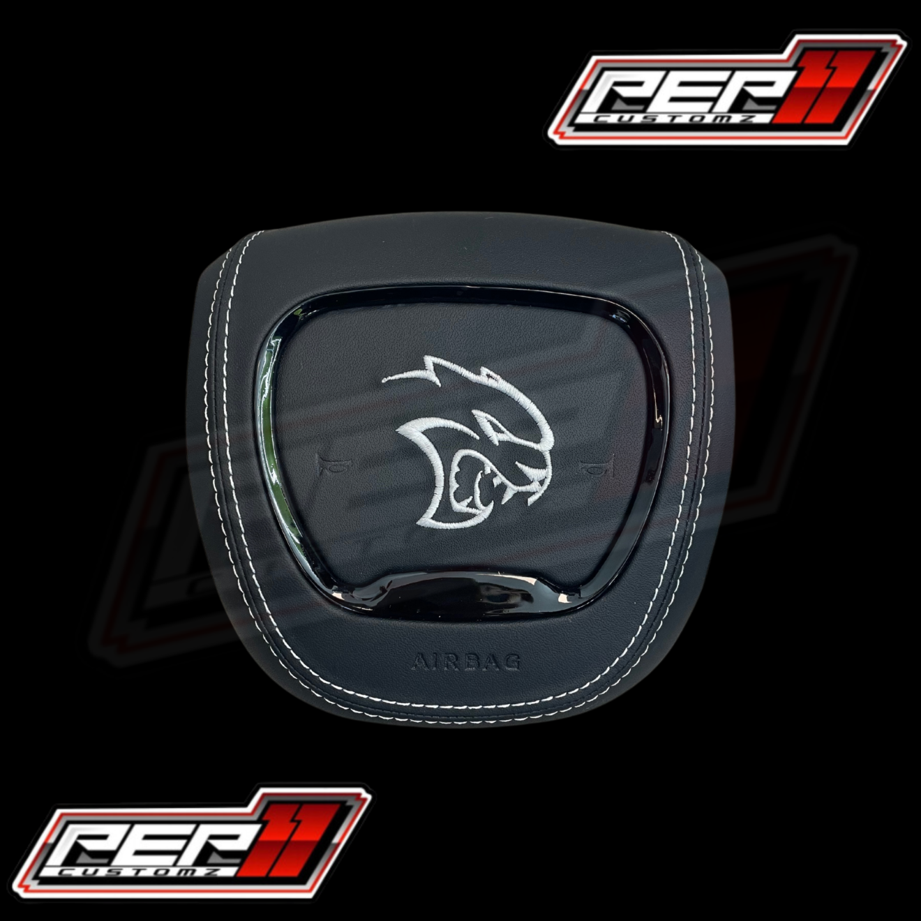 SRT Hellcat Airbag Cover Black Leather / White Stitch - Pep11Customz