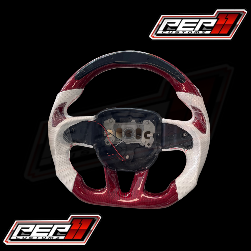 Red carbon White leather LED RPM steering wheel “Peppermint” - Pep11Customz
