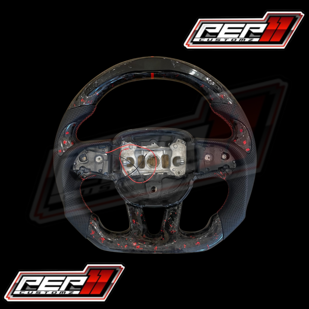 Forged carbon Red flakes LED RPM steering wheel “Black Widow” W Red ...