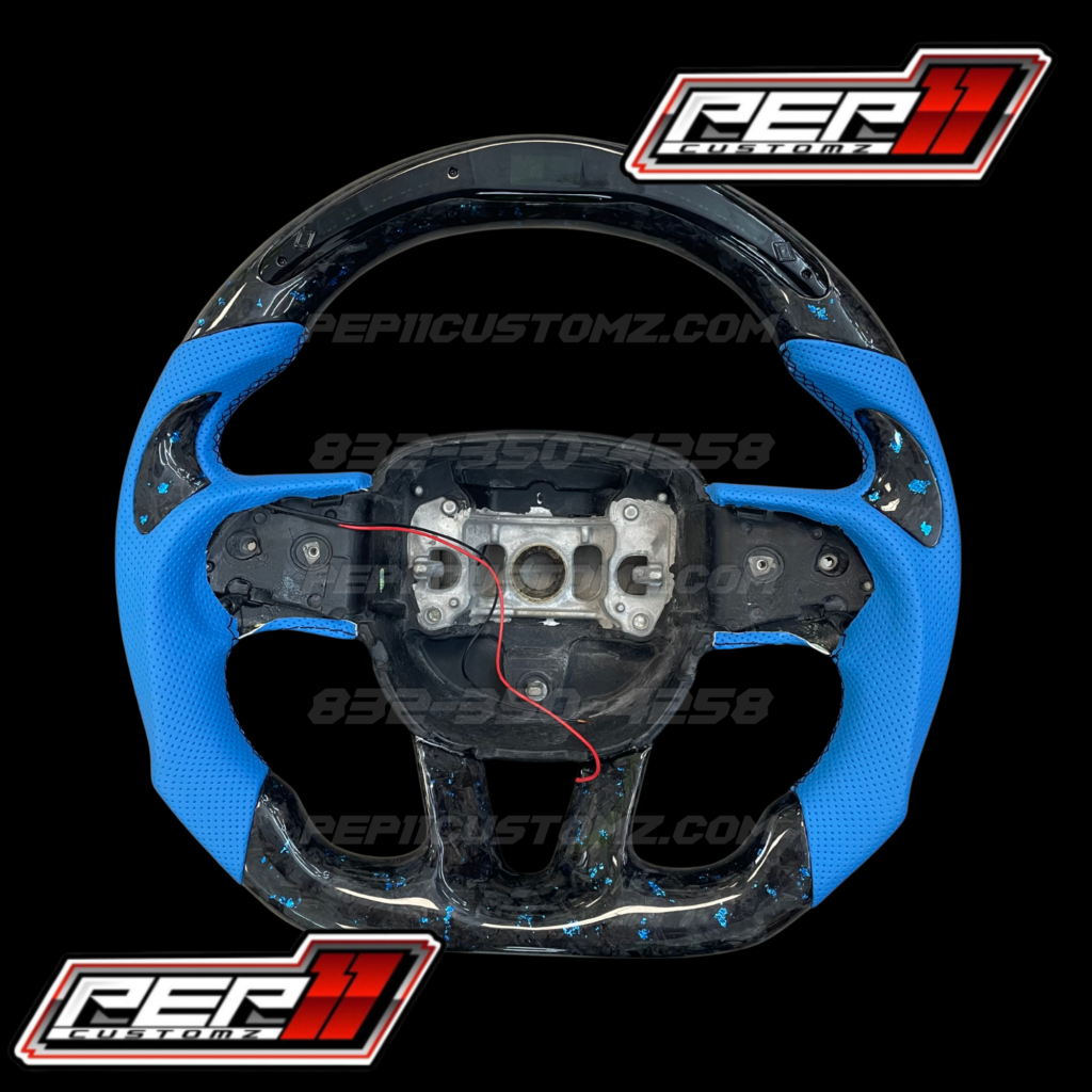 Forged carbon blue flakes blue leather LED RPM steering wheel ...